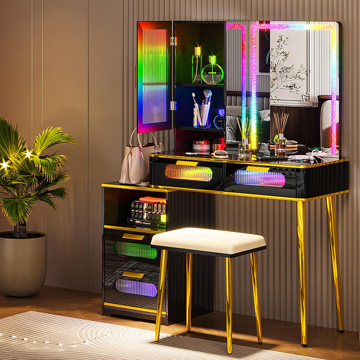 Amazon.com: RGB LED Vanity Desk with Mirror and Lights, Makeup Vanity ...