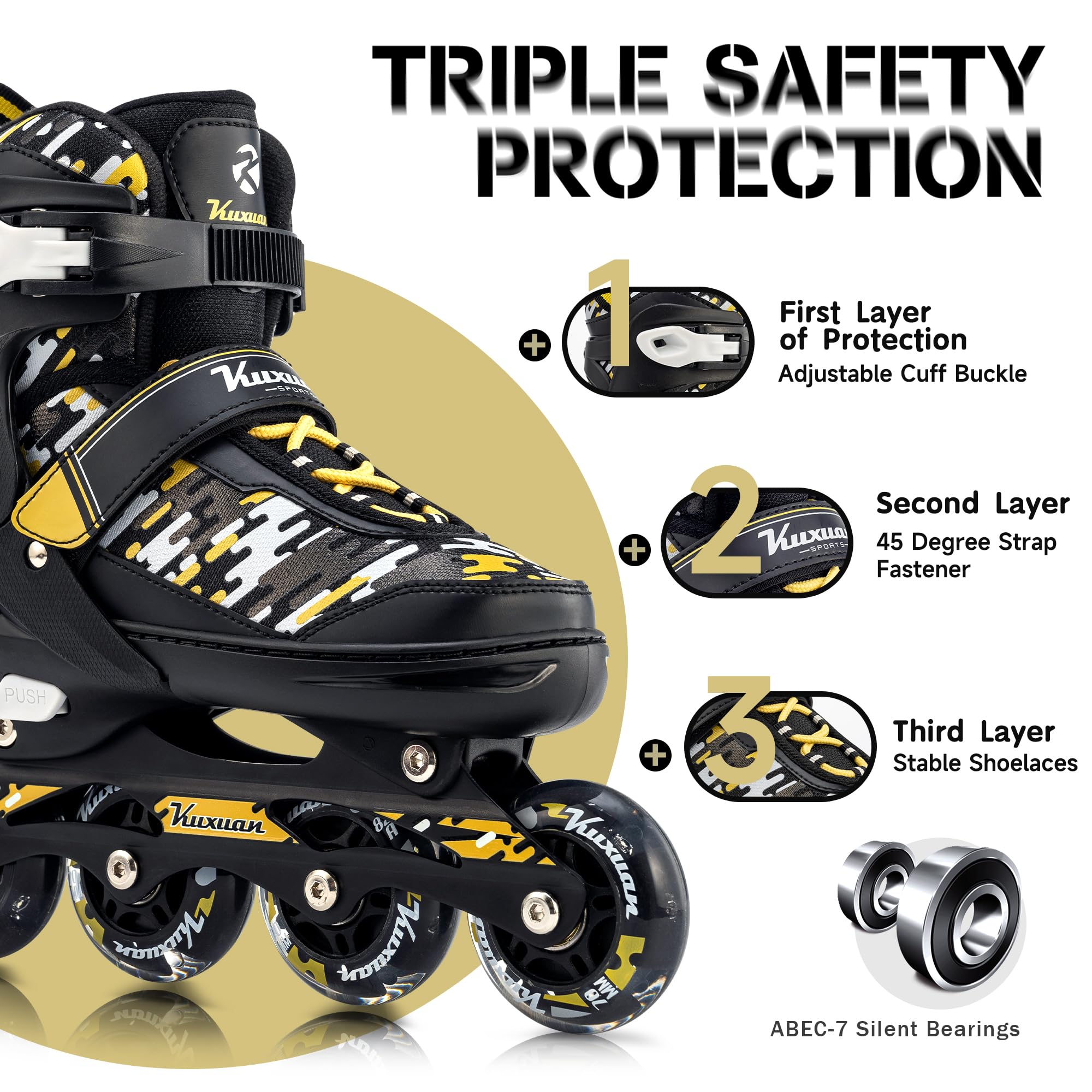 Kuxuan Skates Adjustable Inline Skates for Kids and Teens, Boys Girls ...