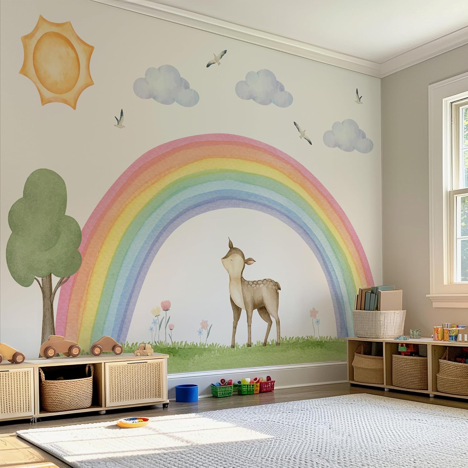 Amazon.com: Pastel Boho Rainbow & Woodland Wall Decal Set for Nursery ...