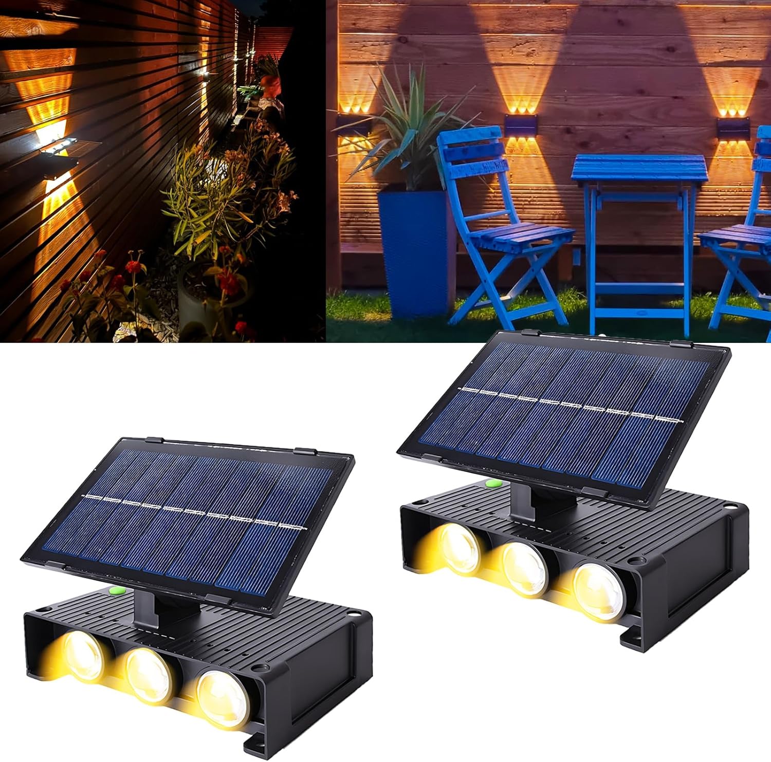 Nowlaby Solar Wall Lights, 2 Pcs 6 Led Up and Down Fence Outdoor Lights ...