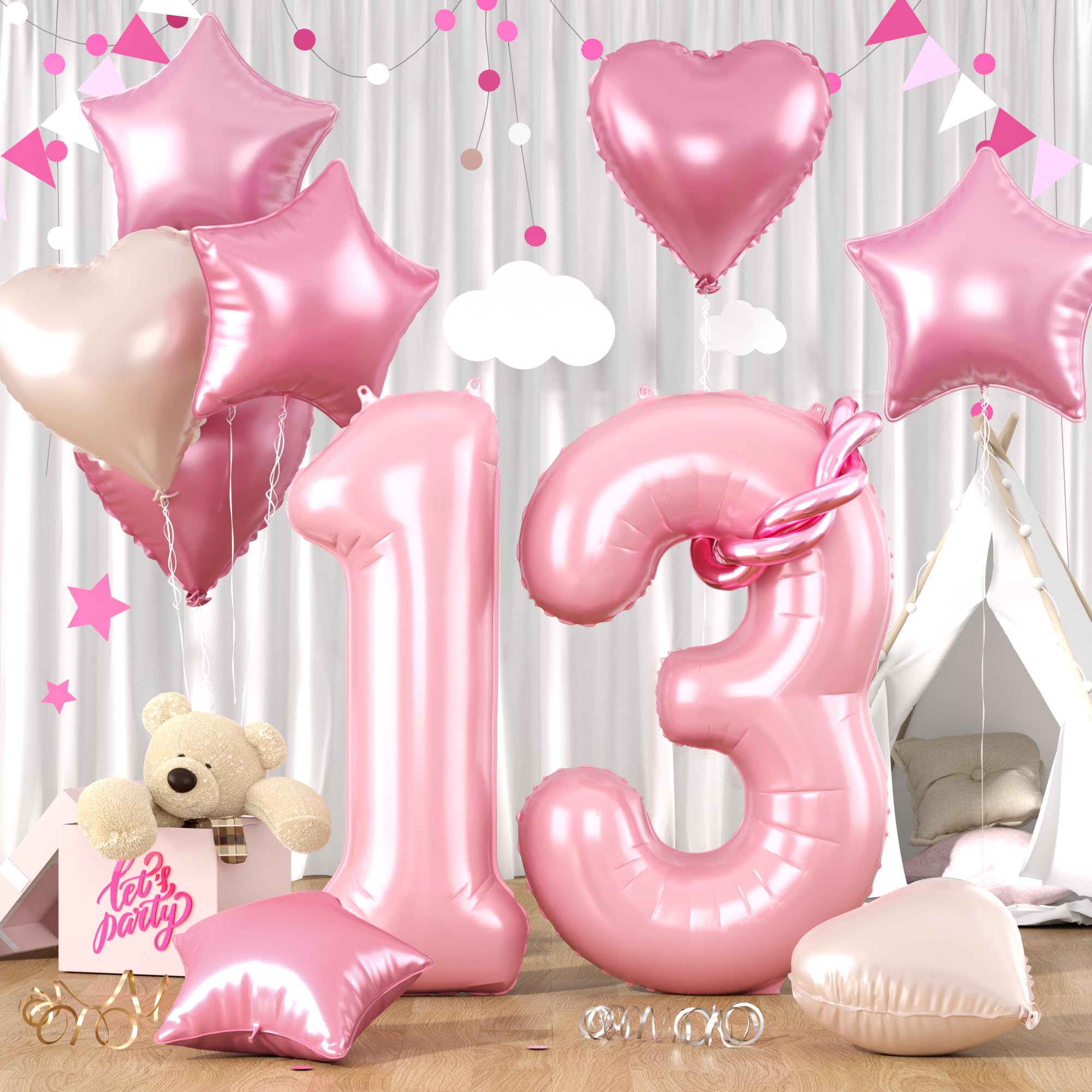 Amazon.com: Pastel Pink 13 Balloons, Baby Pink 12 Number Balloons, Pink ...