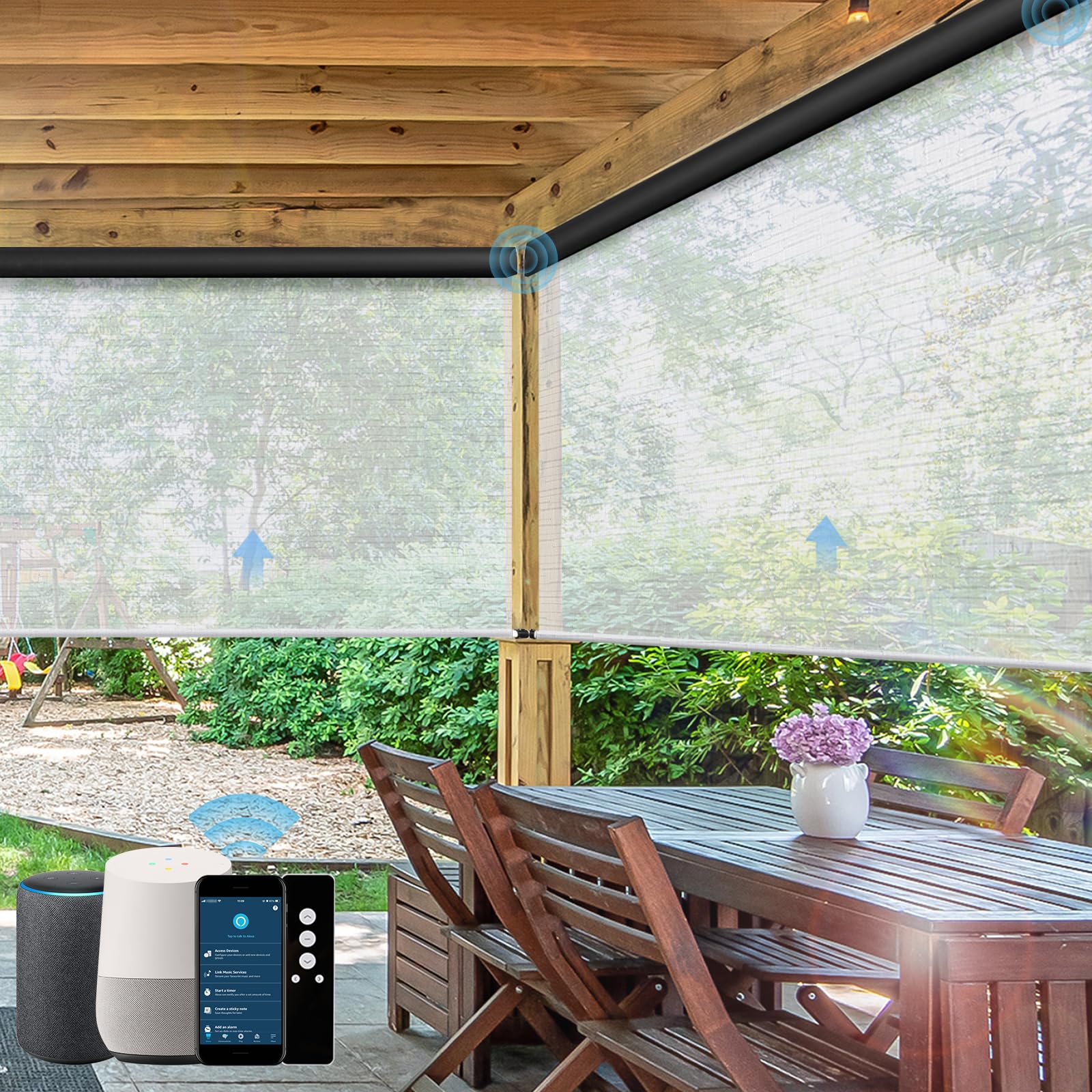 Solar Outdoor Shades Roll Up