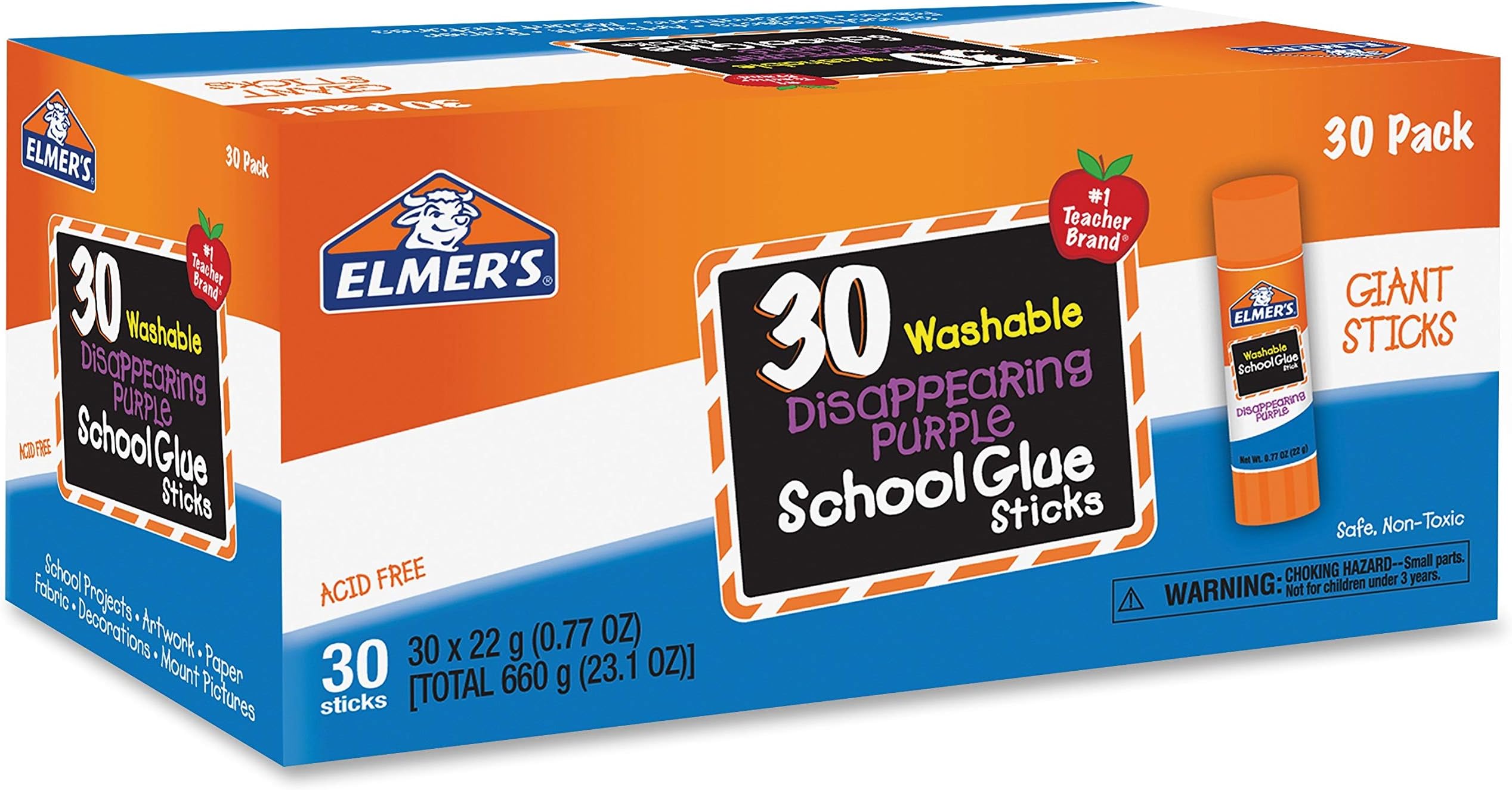 Elmer's Disappearing Purple Lot de 30 bâtons de colle lavables 22 g ...