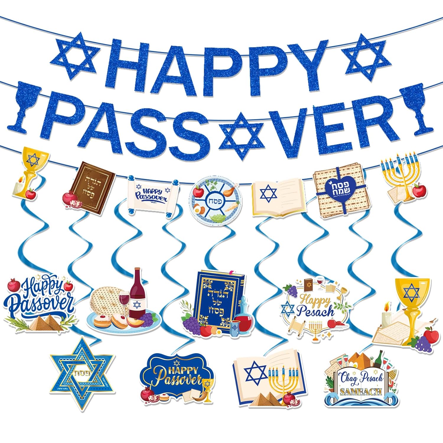 Lovarywow Happy Passover Party Decorations - 11PCS Glitter Happy ...