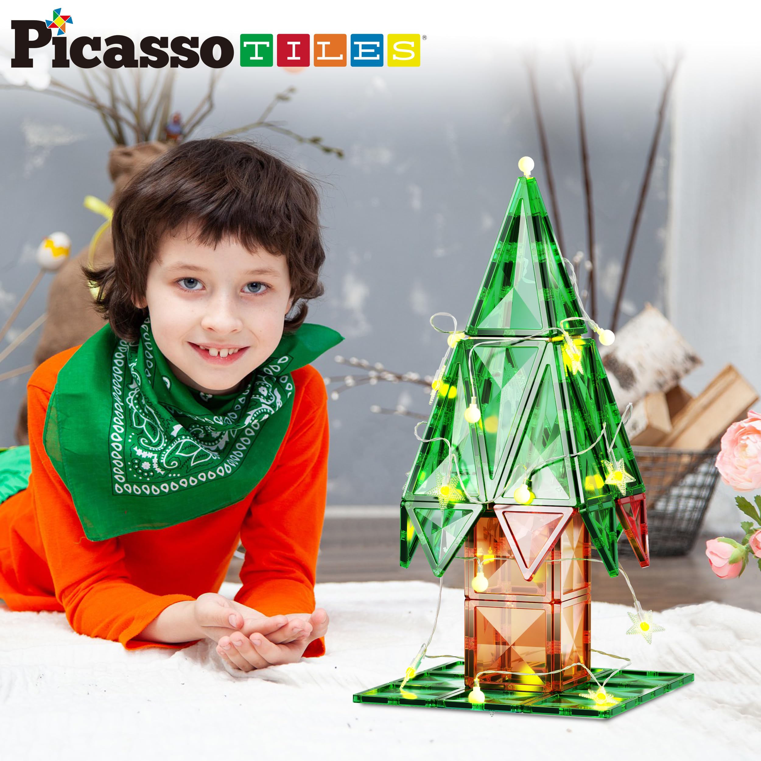 Snapklik.com : 106 Piece Magnetic Tiles Light Up LED Christmas Tree ...