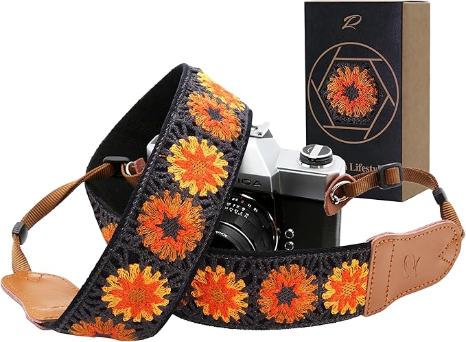 Amazon.com : Padwa Lifestyle Hollow Crochet Orange Daisy Camera Strap ...