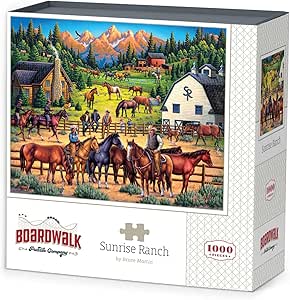 Amazon.com: Boardwalk Puzzles Sunrise Ranch, 1000 Piece Jigsaw Puzzle ...