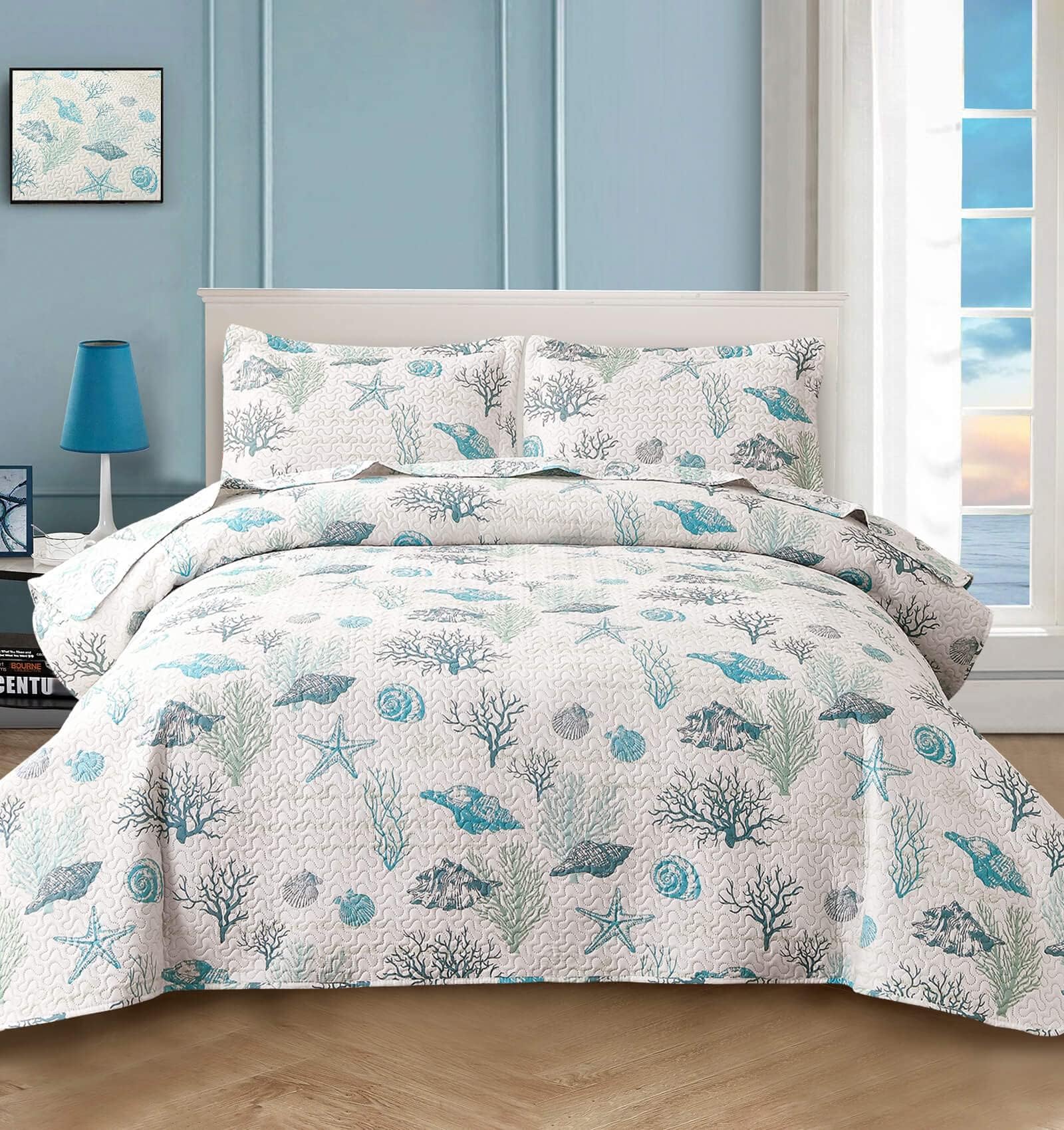 Amazon.com: North End Decor Starfish Reef Coastal Beach Quilt Set, King ...