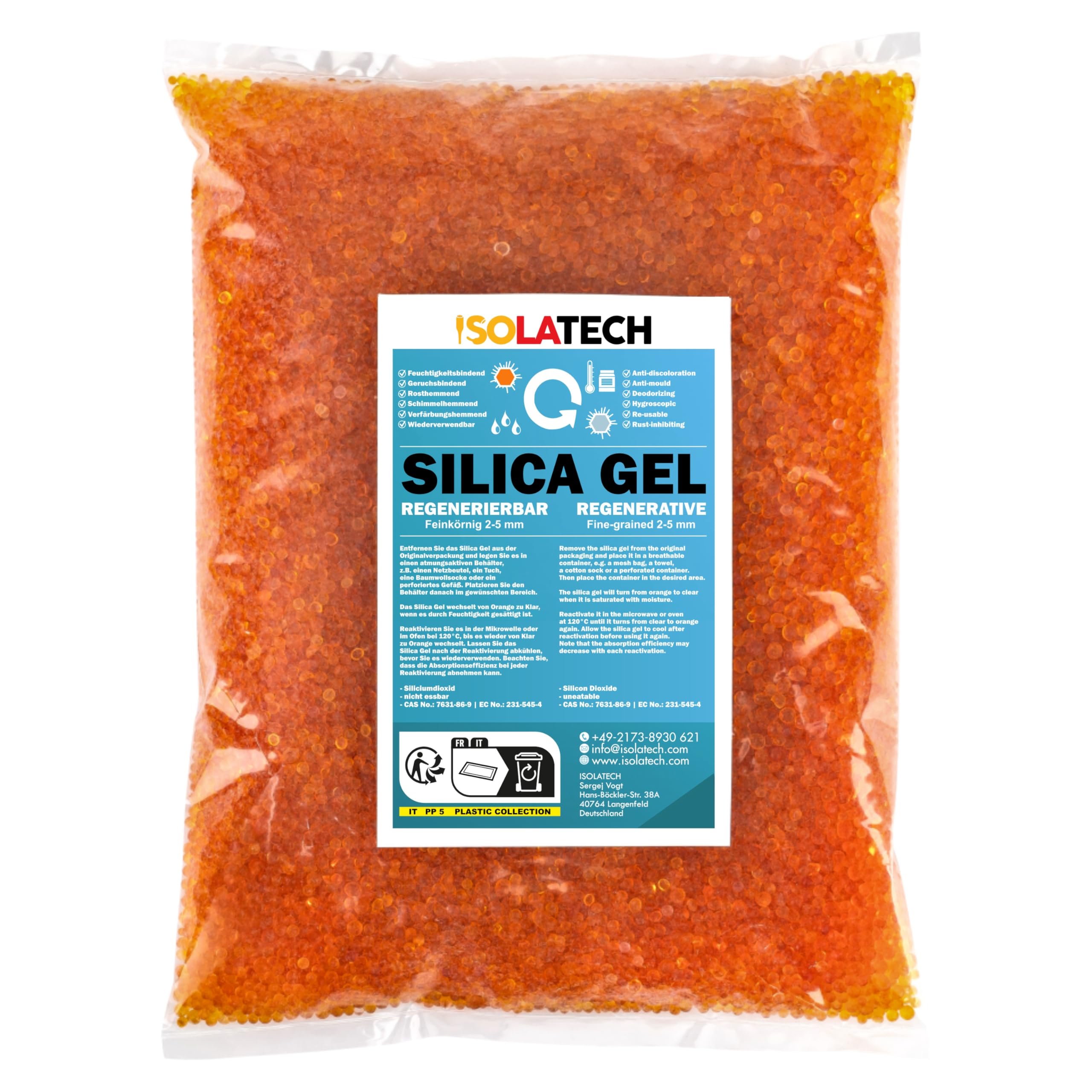 ISOLATECH Silica Gel régénérable, déshydratant, orange, sac de 900 g ...