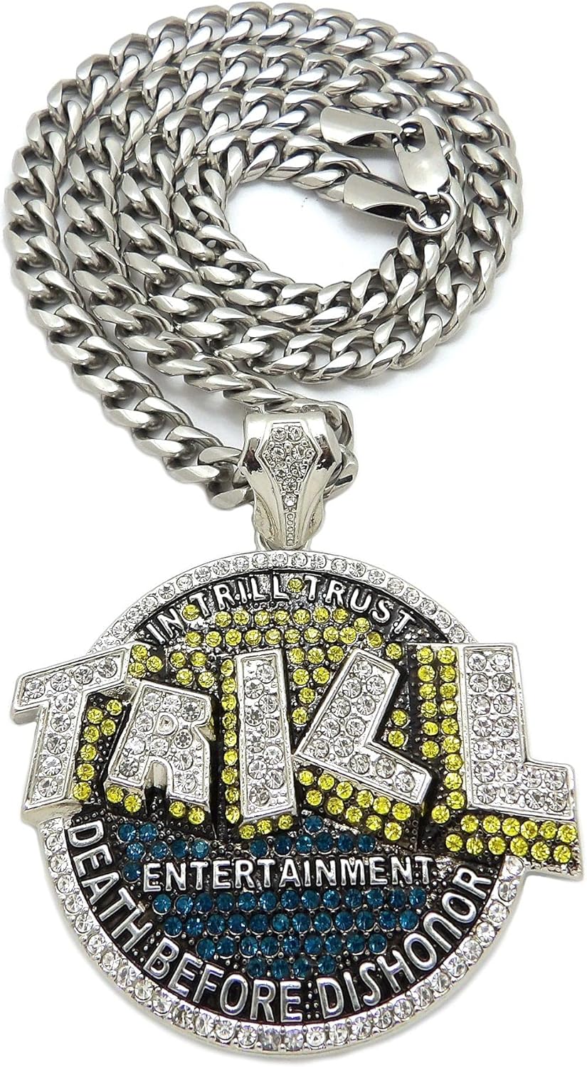 NYFASHION101 Stone Stud Trill Ent Death Before Dishonor Round Pendant ...