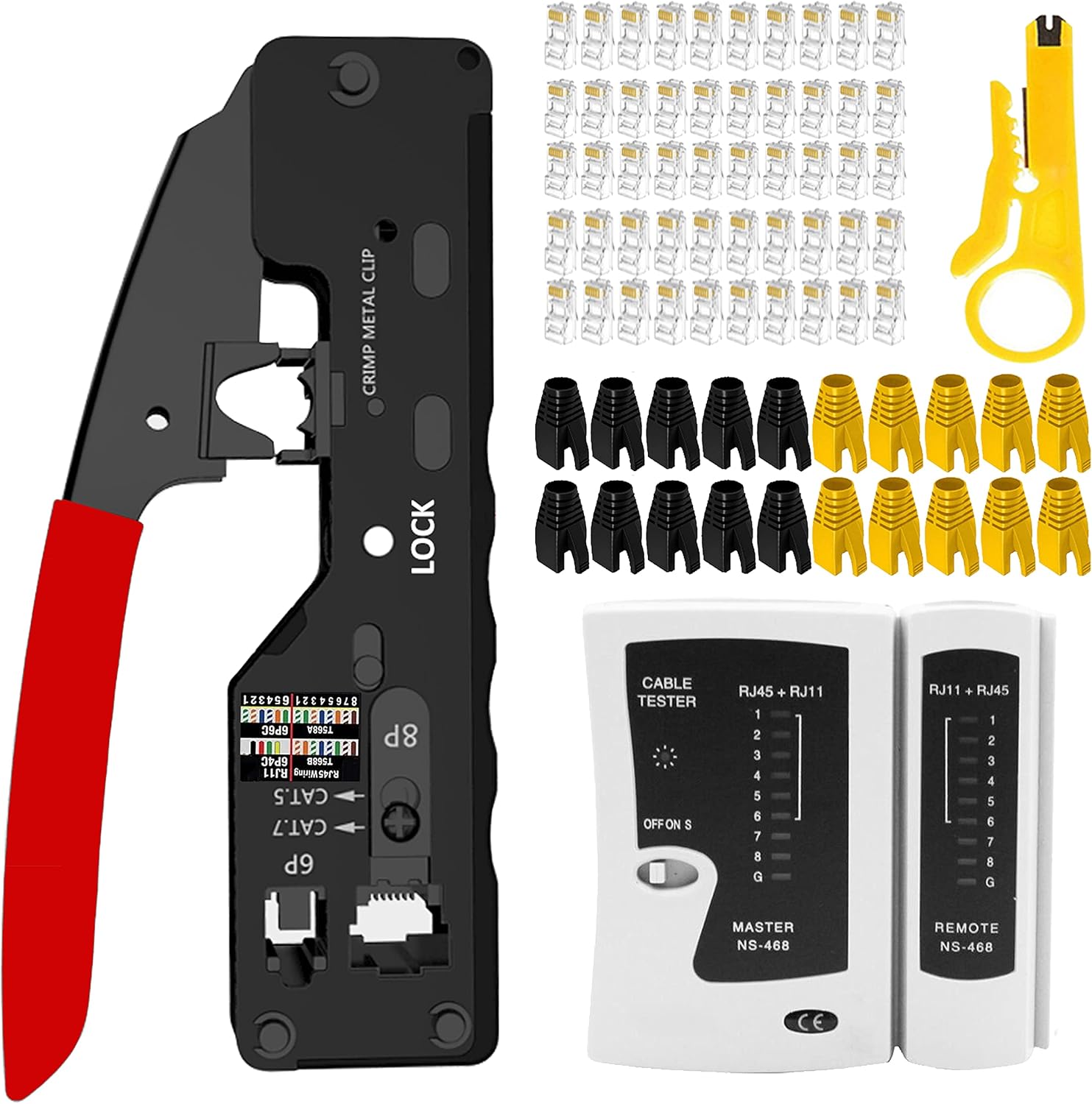 OKVNUO RJ45 RJ11 Crimp Tool, Crimper CAT6 CAT5 Cat5e Pass Through ...