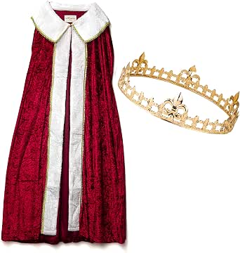 Amazon.com: Sunnywood King’s Cape and Crown Set, Red Royal Cloak with ...