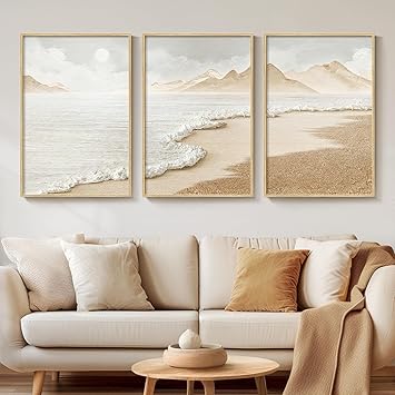 Amazon.com: Framed Boho Beach Coastal Wall Art for Living Room, Large ...
