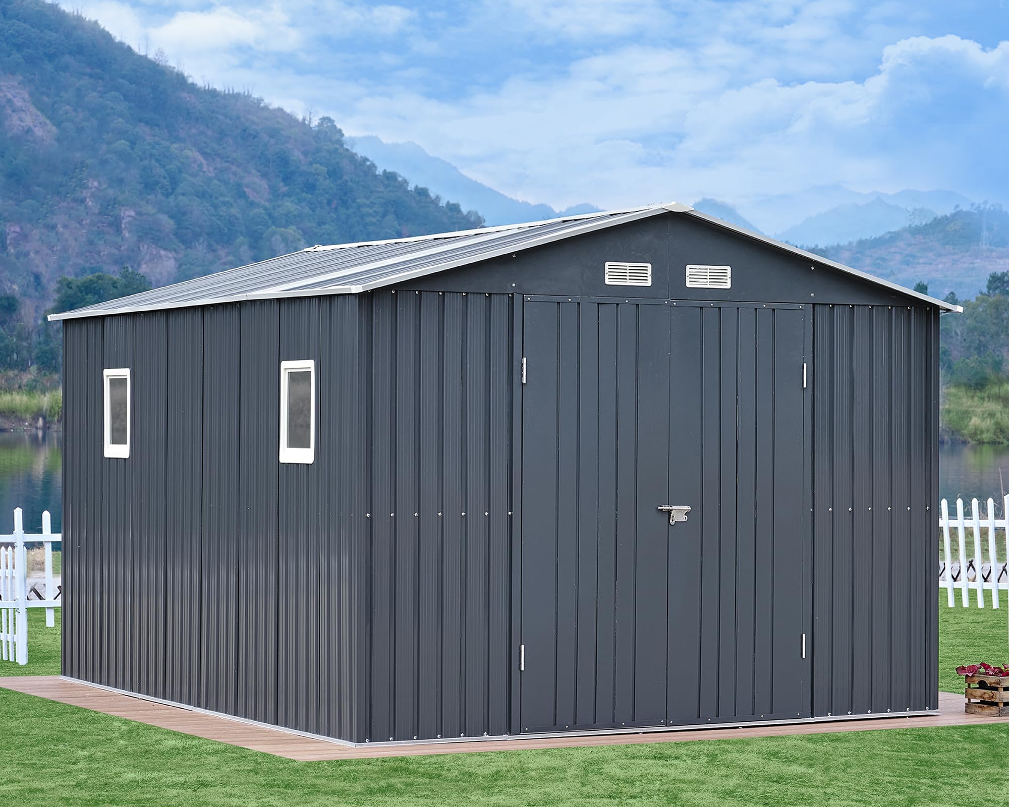 Amazon.com : Morhome 12X10 FT Outdoor Steel Storage Shed, Large Garden ...