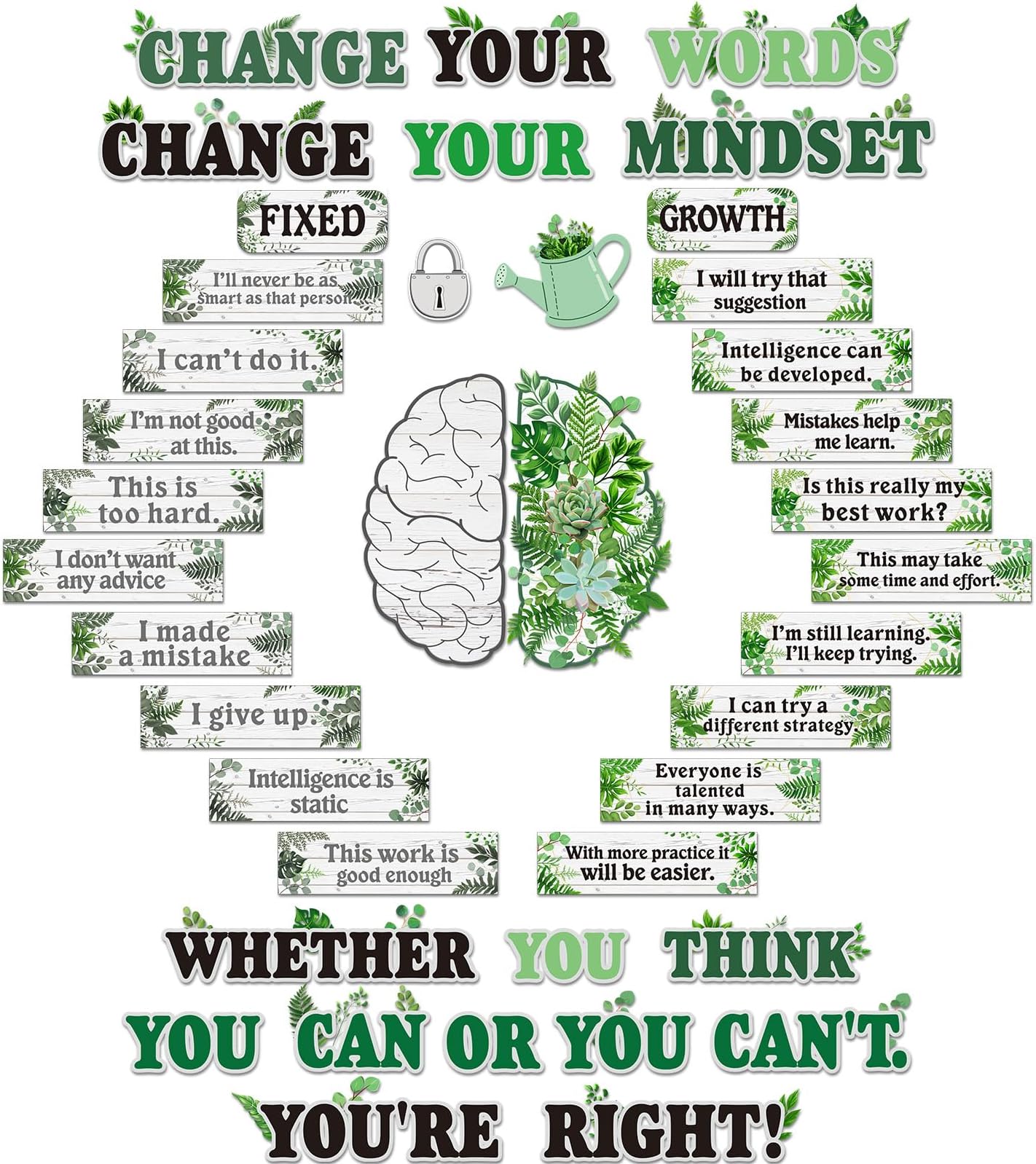 Amazon.com : Qilery 50 Pcs Growth Mindset Posters Classroom Decorations ...