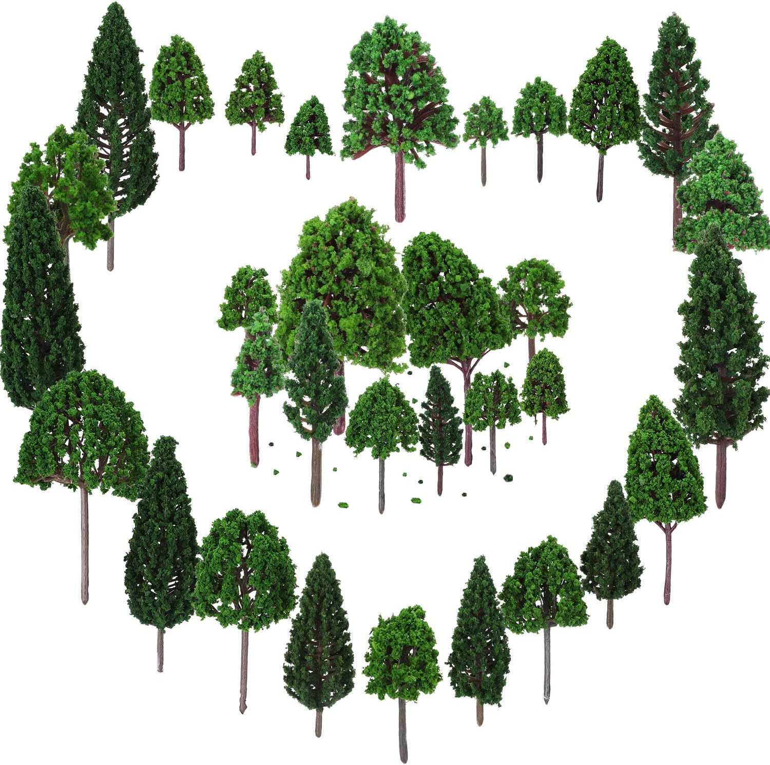 Bememo 33 Pieces Model Trees 1.18-6.29 inch/ 3-16 cm Mixed Model Tree ...