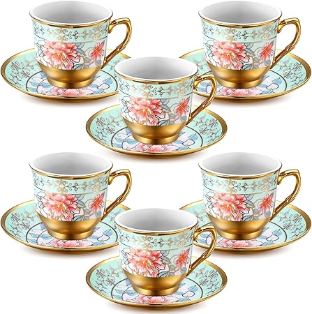 Amazon.com | Acellegic Vintage Floral Tea Cups and Saucers Set of 6 (3 ...