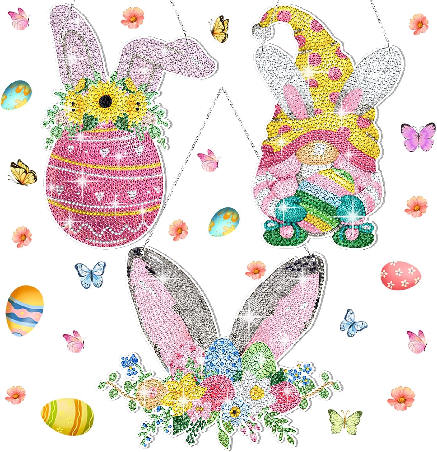 Amazon.com: Menkxi 3 Pcs Easter Diamond Painting Art Hanging Kits for ...