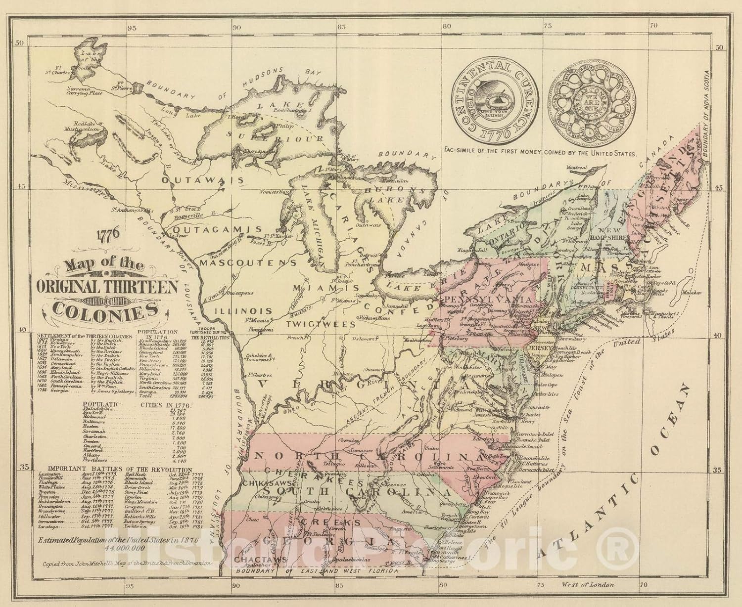 Amazon.com: Historic Map : 1884 Original Thirteen Colonies. - Vintage ...