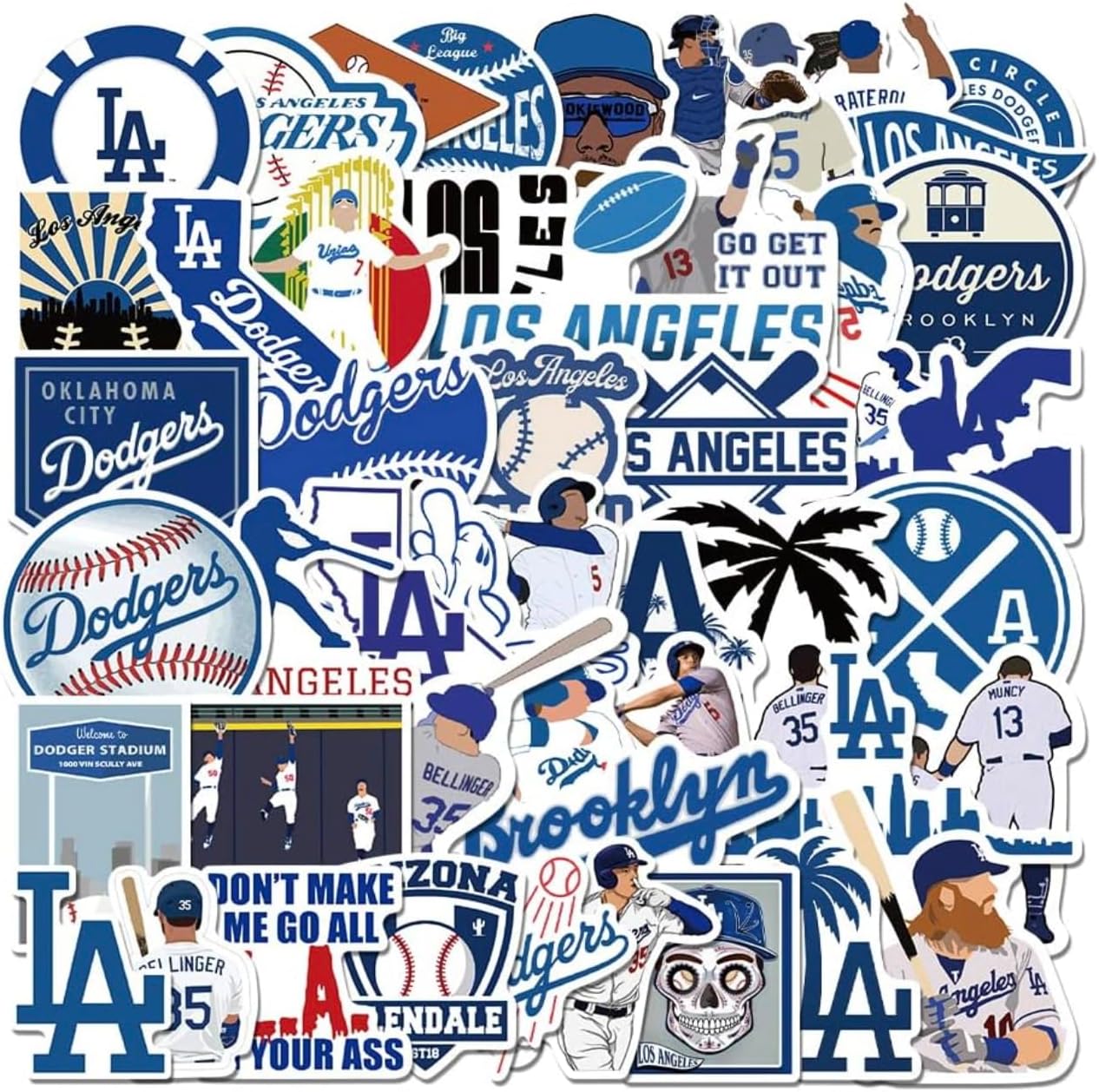 Amazon.com: 50 PCS of American Baseball LA Dodger Stickers for Water ...