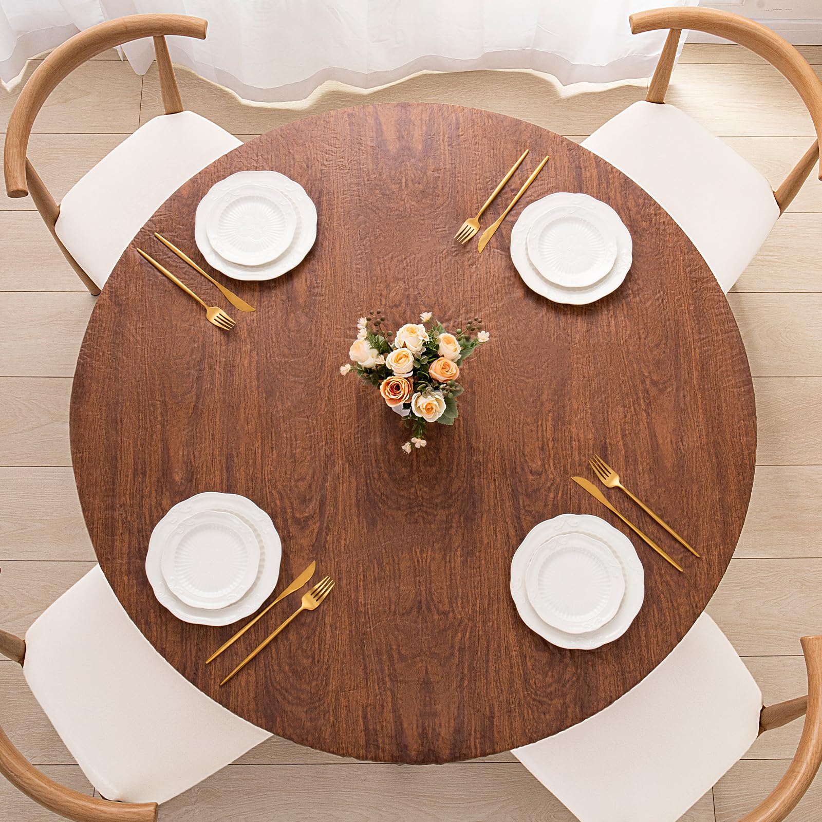 Amazon.com: UMINEUX Round Fitted PEVA Vinyl Tablecloth with Elastic ...