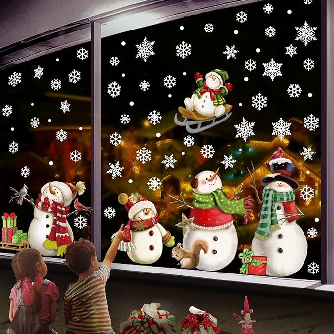 Amazon.com: Christmas Snowflake Stickers，Snowman Window Decals，Window ...
