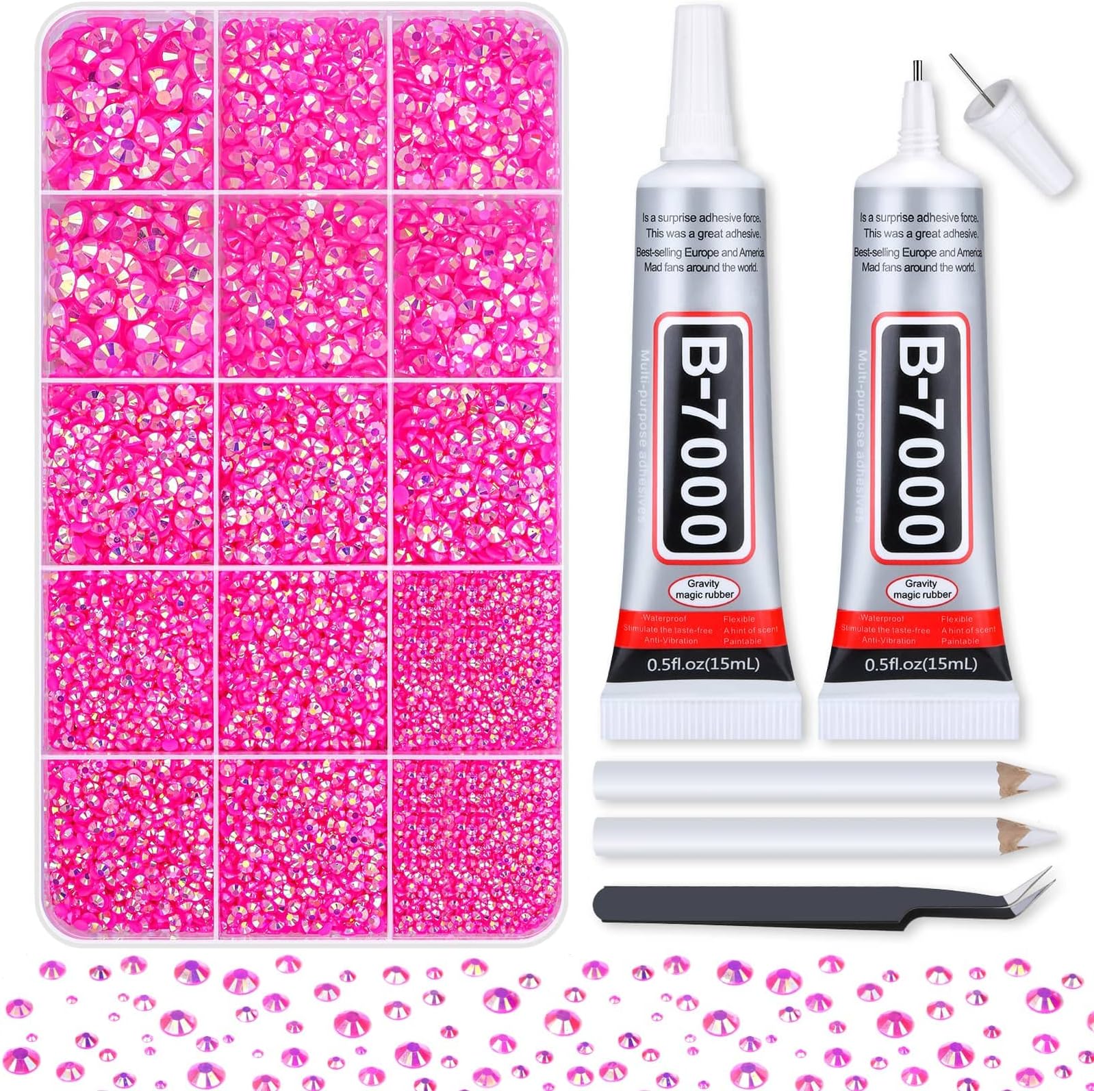 Amazon.com: B7000 Adhesive Glue with 14000Pcs Hot Pink Rhinestones for ...