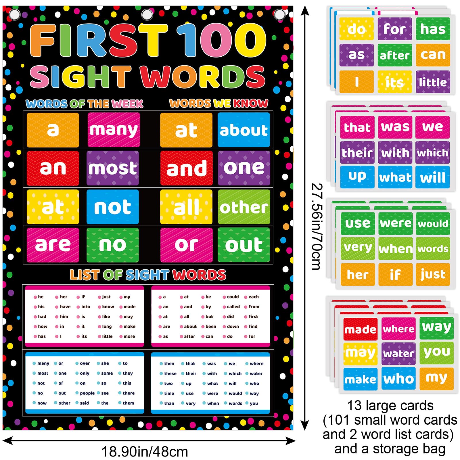 Snapklik.com : Back To School First 100 Sight Words Pocket Chart For ...