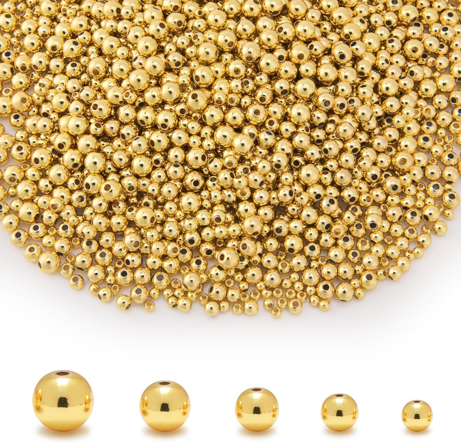 Amazon.com: MAPOIEU 260pcs 18K Gold Filled Spacer Round Beads,Seamless ...