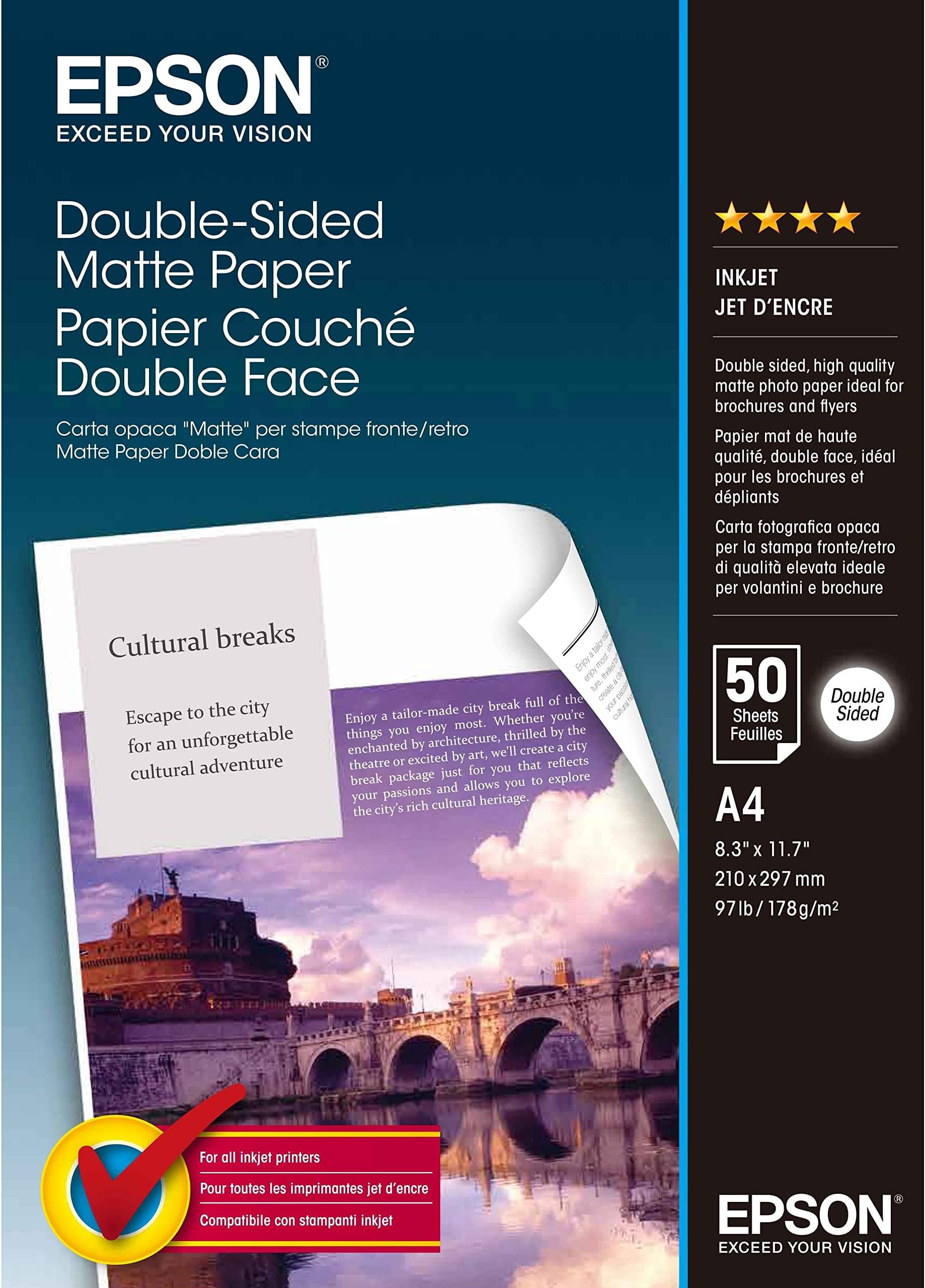 EPSON Matte heavyweight paper inktjet 167g/m2 A3+ (Pack of 50 sheets ...