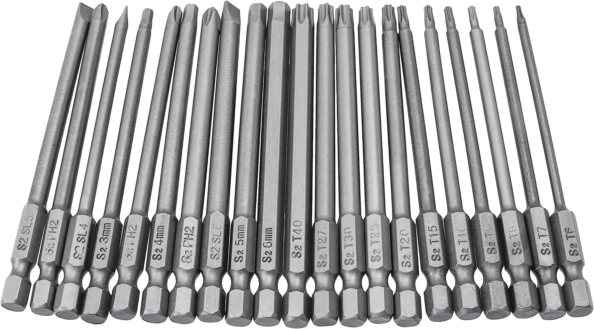 Bestgle 21pcs 1/4" Hex Shank 100mm/4-Inch Long Magnetic Screwdriver ...