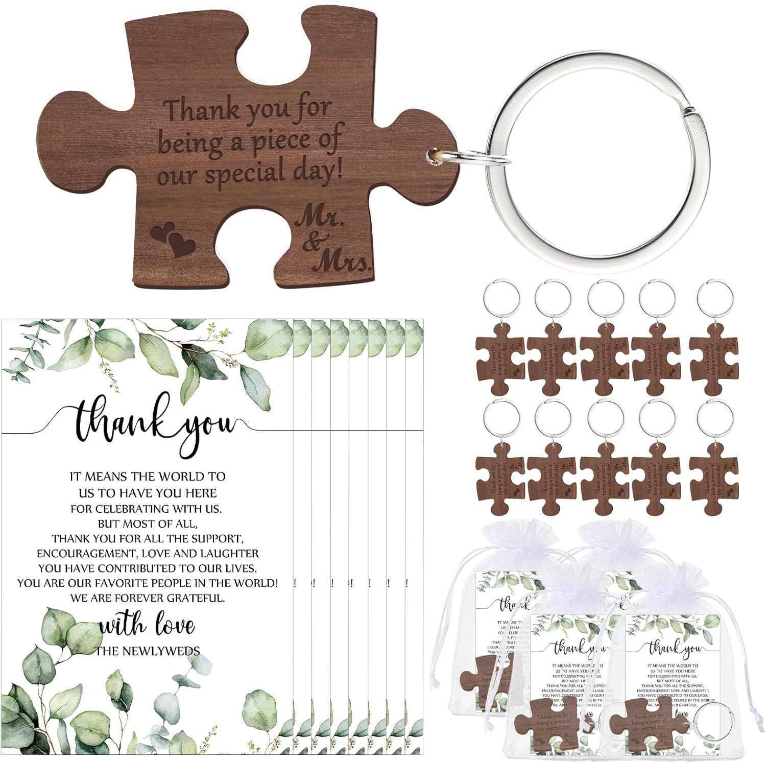 Sintuff 50 Sets Wedding Keychains Gifts for Guests Rustic Wood Puzzle ...
