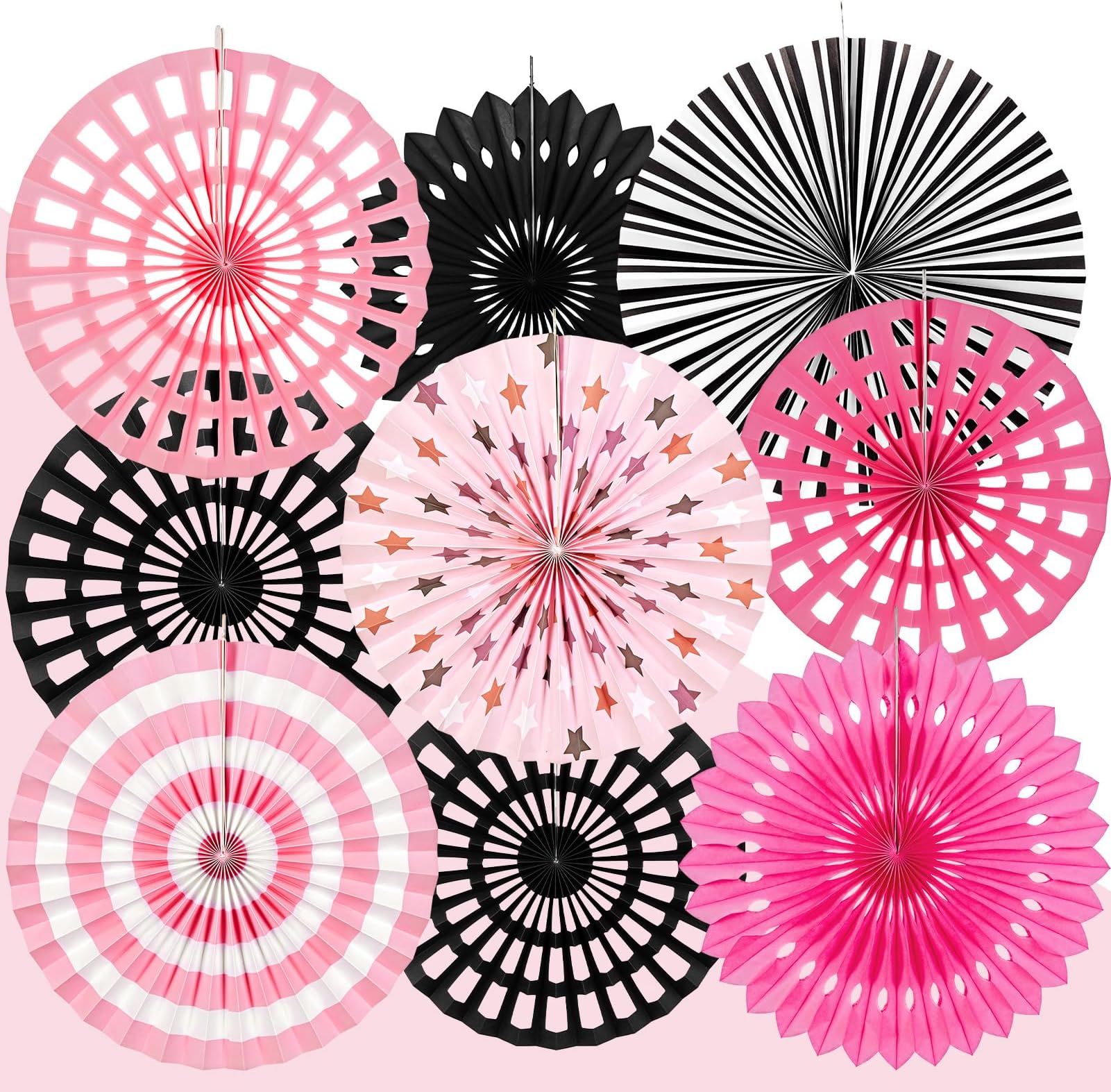 Amazon.com: SUNBEAUTY 11PCS Pink Black Paper Fans Party Decorations ...