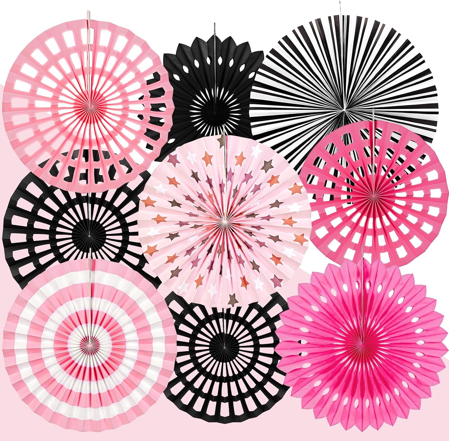 Amazon.com: SUNBEAUTY 11PCS Pink Black Paper Fans Party Decorations ...