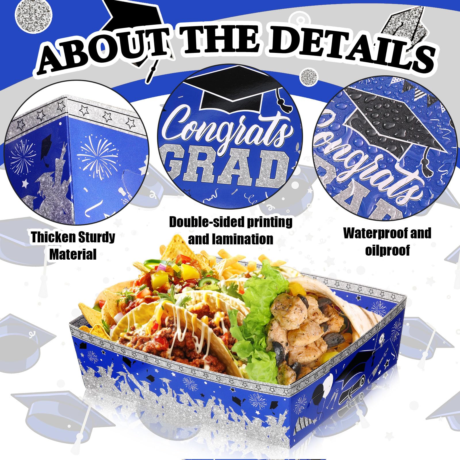 Snapklik.com : 36 Pcs 2025 Blue And Silver Graduation Paper Food Trays ...