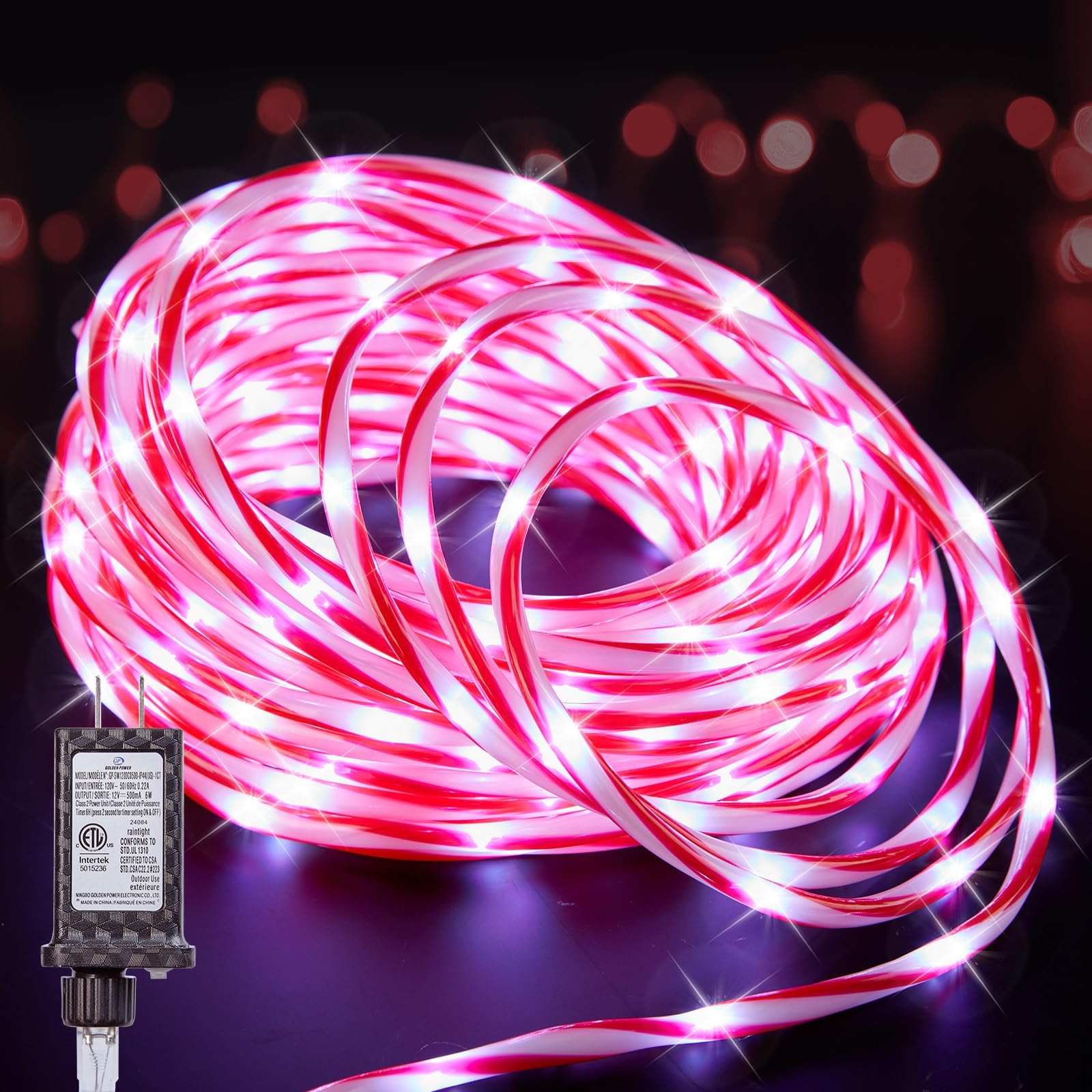 Baquler 2 Pcs 26 ft Christmas Candy Cane String Lights Outdoor ...
