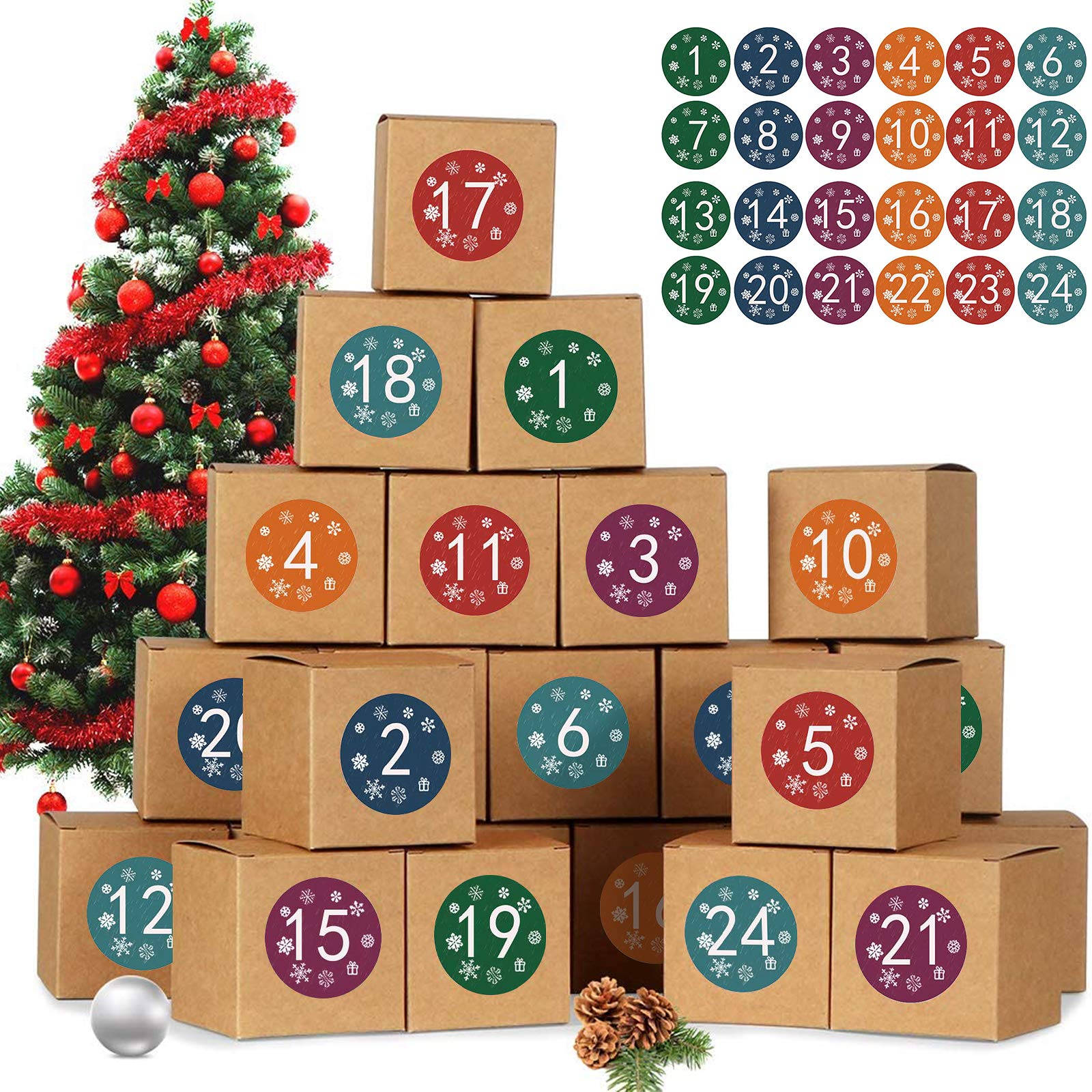 Ssying Advent Calendar Box 24 Christmas Kraft Paper Boxes 24 ...