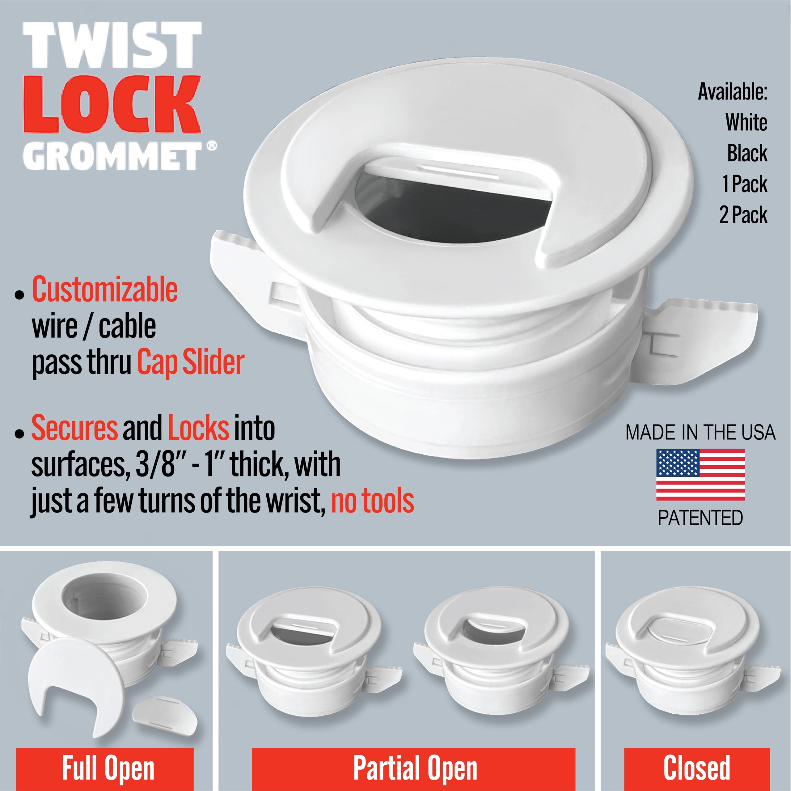 Snapklik.com : Twist Lock Grommet (1-Pack White) Cable, Wire & Cord ...