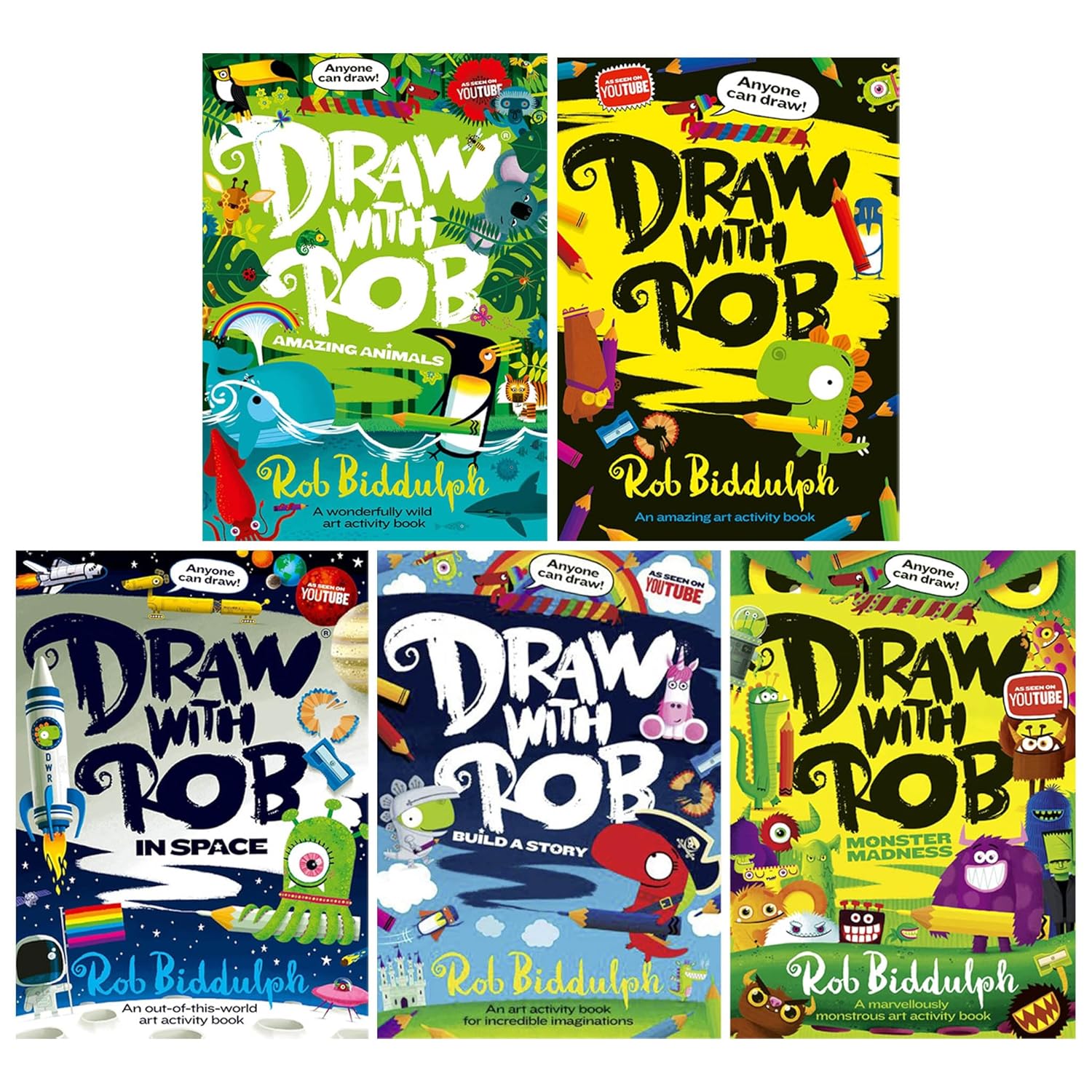 Draw With Rob Series 5 Books Collection Set (Draw With Rob, Build a ...