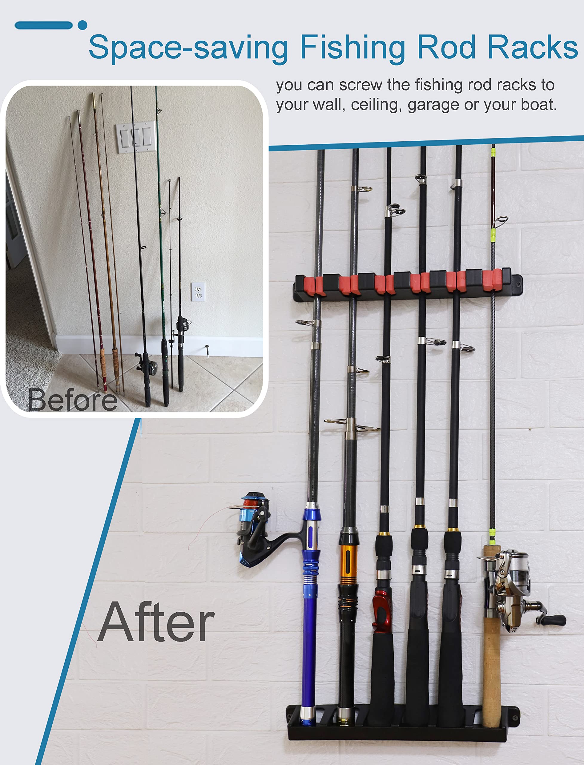 Snapklik.com : Vertical Fishing Rod Rack - Wall-Mounted Fish Pole ...
