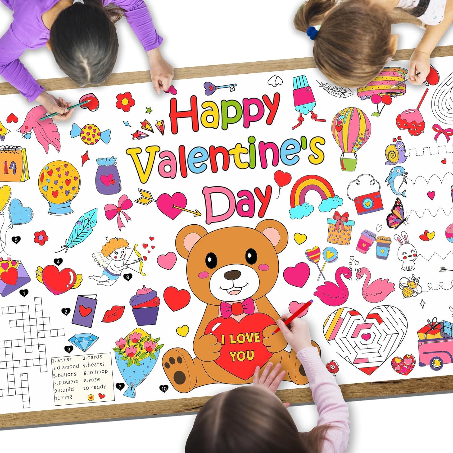 Amazon.com: Melonegg Valentine‘s Day Activity Poster Giant Coloring ...