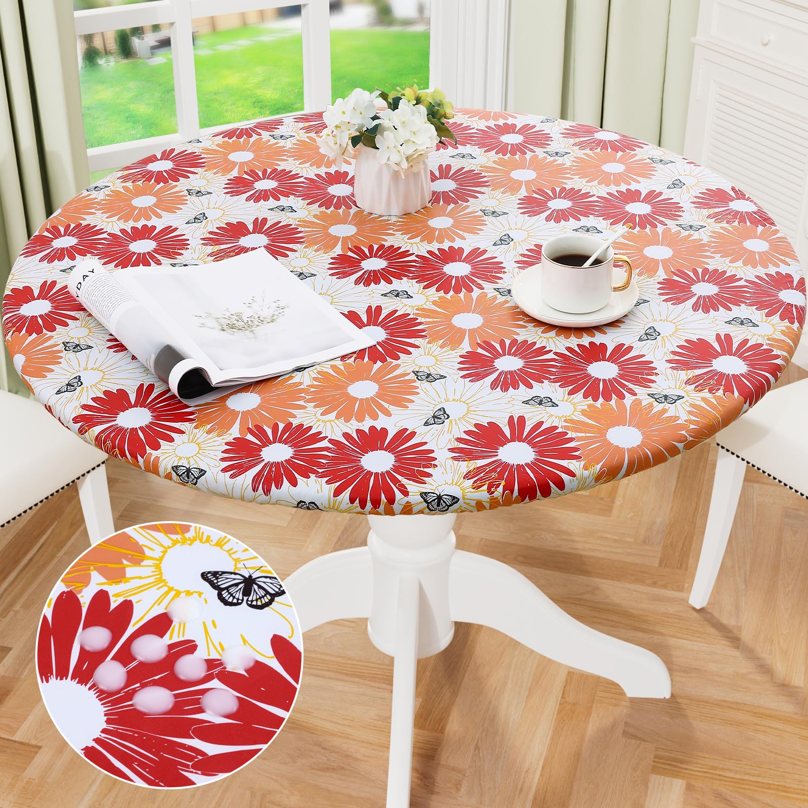 Amazon.com: misaya Round Fitted Tablecloth with Elastic Edge, 100% ...