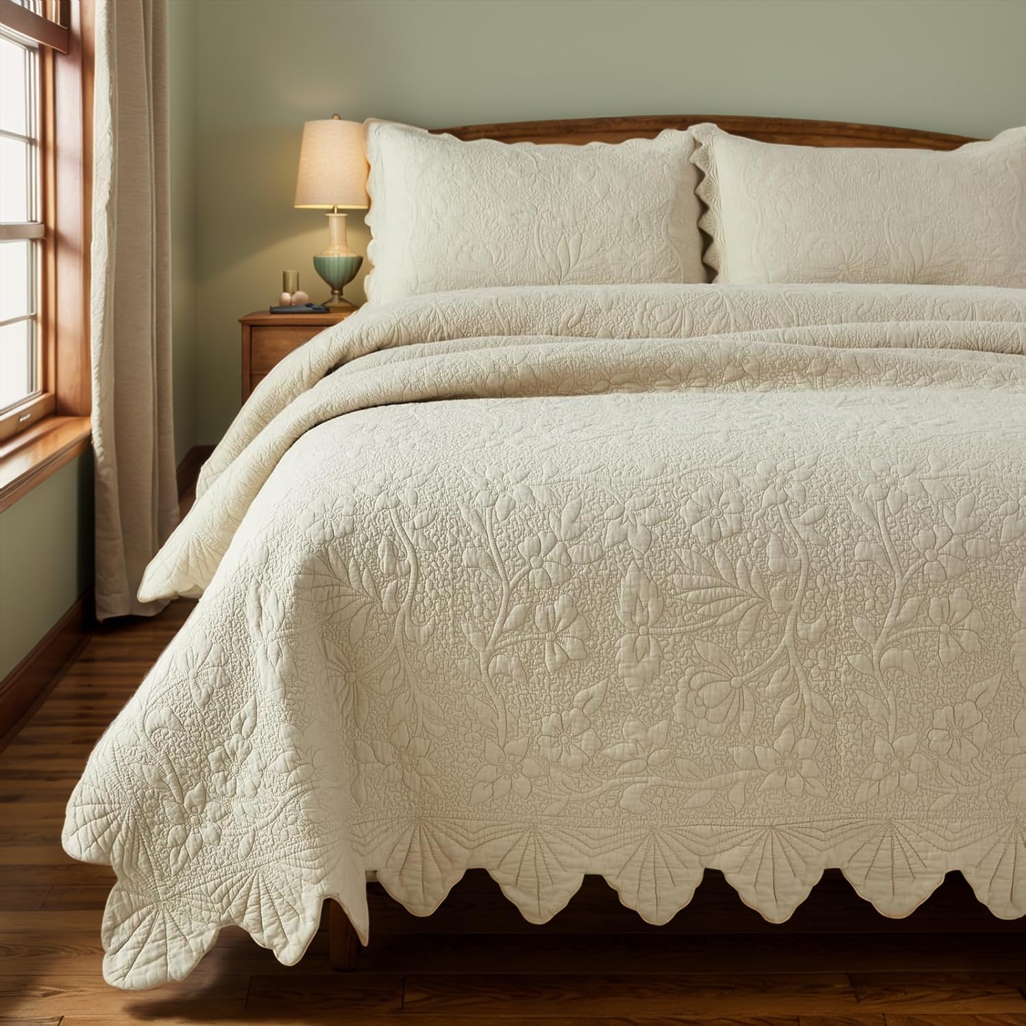 Amazon.com: Brandream Full Size Quilt Set Cotton Beige Quilts Luxury ...