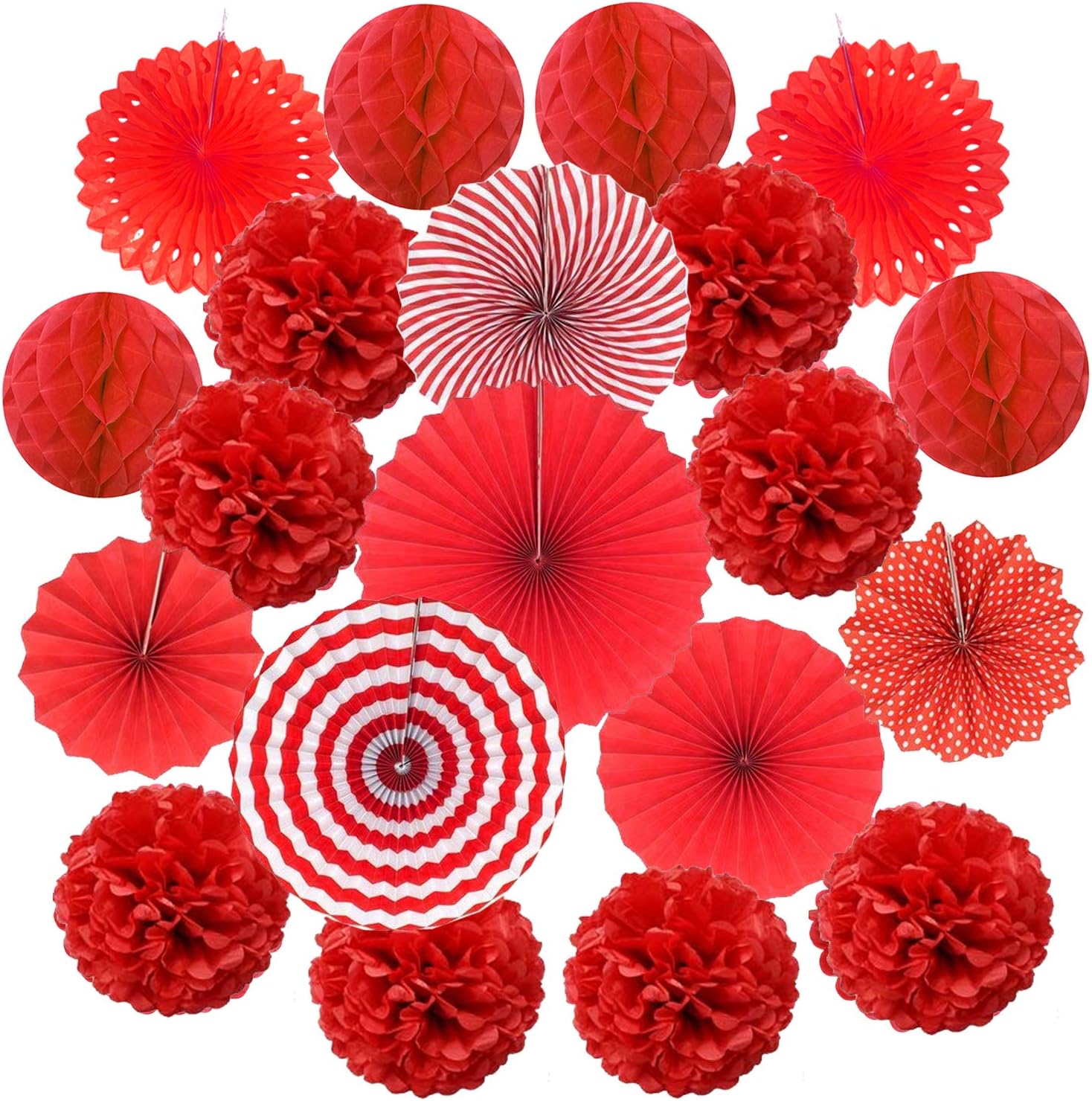 Amazon.com: HQZ Red Party Hanging Paper Fans DIY Set，12pcs Set Paper ...