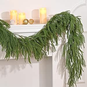 Amazon.com: MARTINE MALL Christmas Garland, 6FT Real Touch Norfolk Pine Garland, Cedar Garland ...