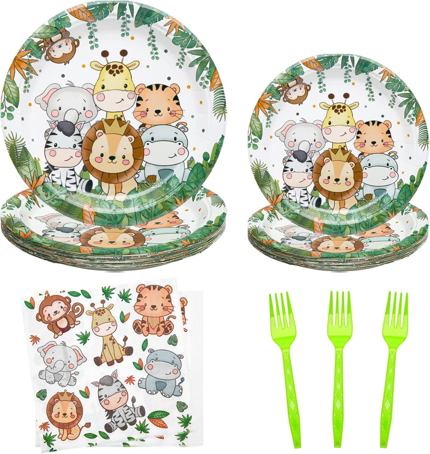 Amazon.com: 96 Pcs Jungle Zoo theme Tableware Set Green Animals Theme ...