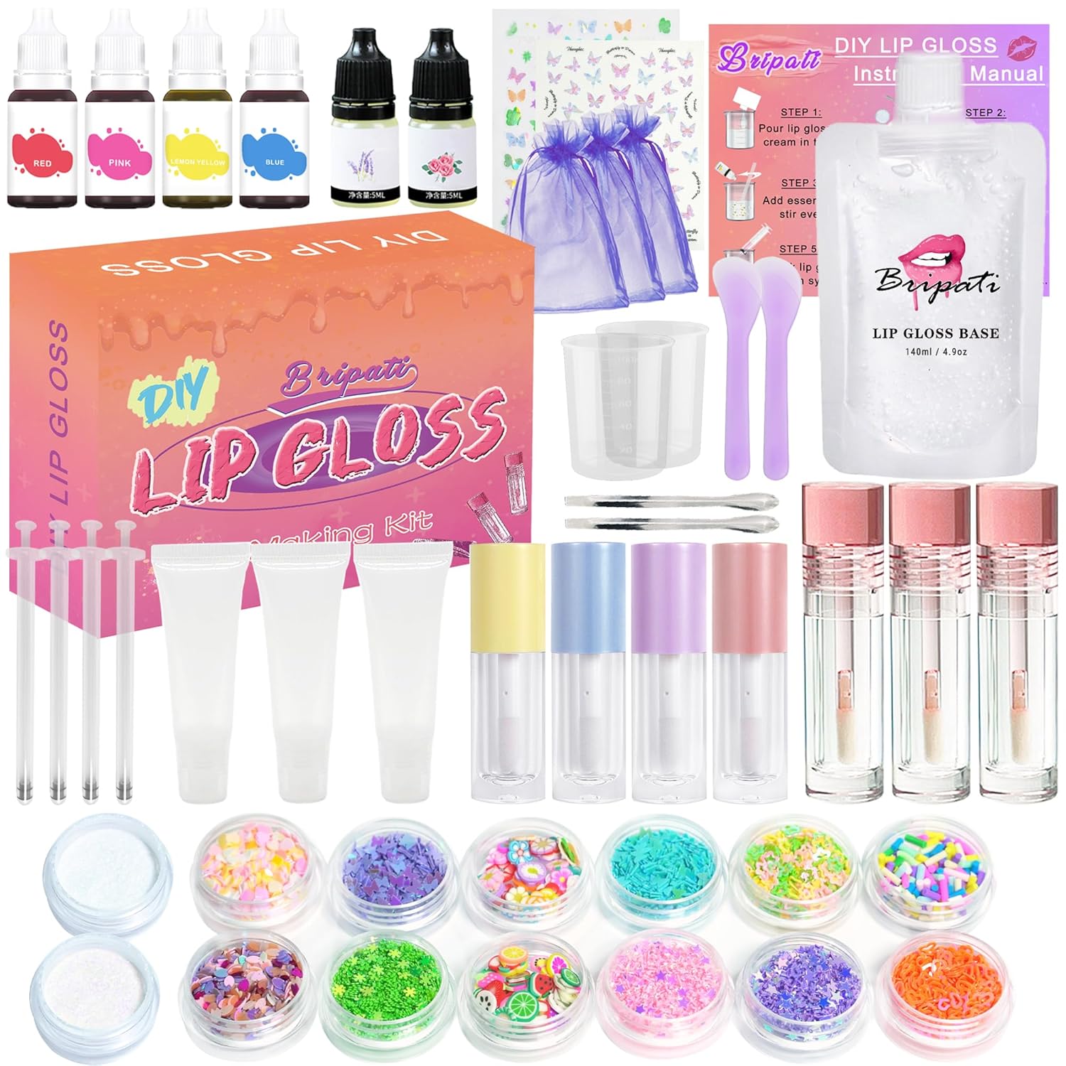 Amazon.com : BRIPATI DIY Lip Gloss Making Kit - Lip Gloss Supplies to ...