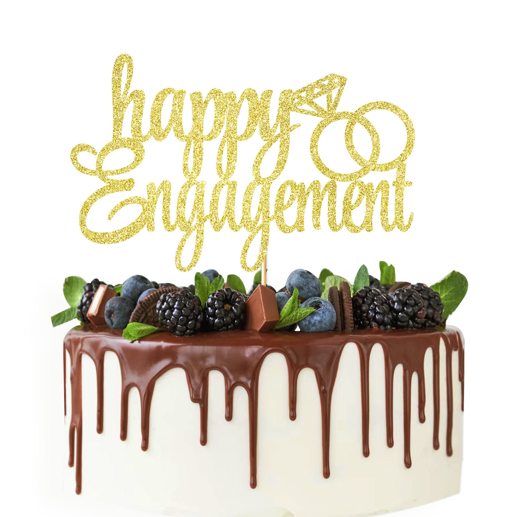 Amazon.com: Engaged Cake Toppers - Gold Glitter Diamond Ring Cake Picks ...