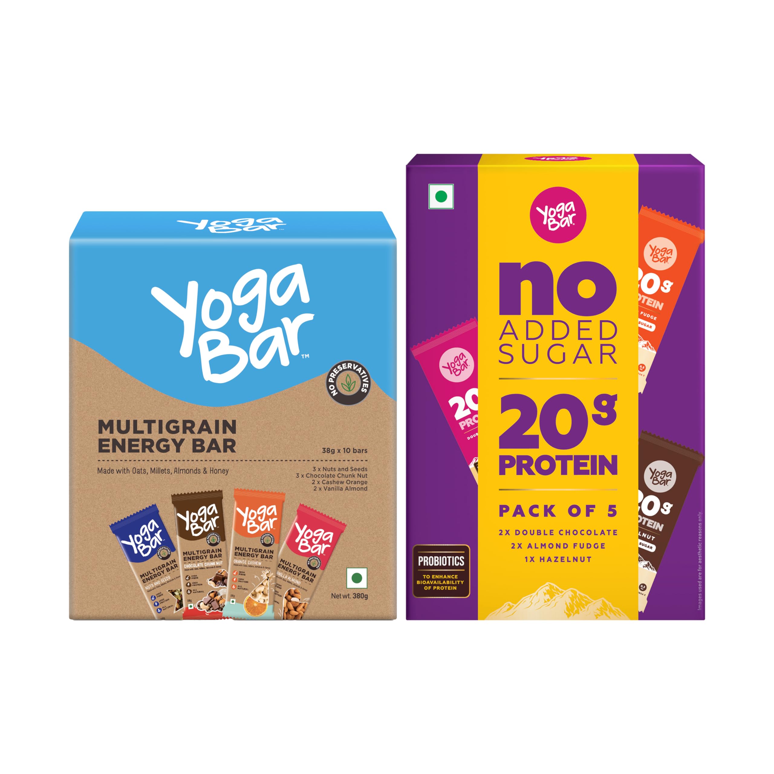 Yogabar Protein Bar Variety Box - 5 x 70 grams (Box of 5 bars) and ...