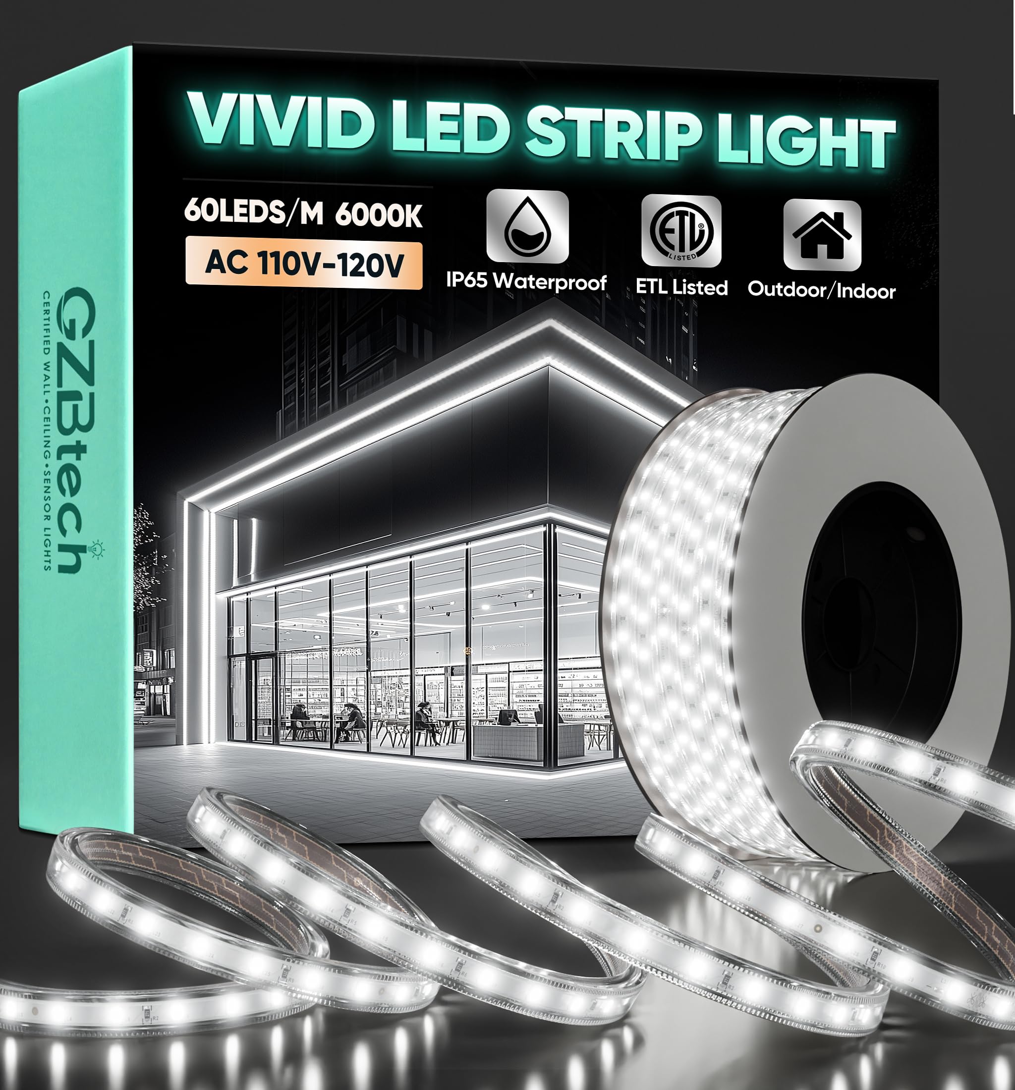 Amazon.com: GZBtech AC 110-120V LED Strip Lighting 50FT/15M, 6000K Cool ...